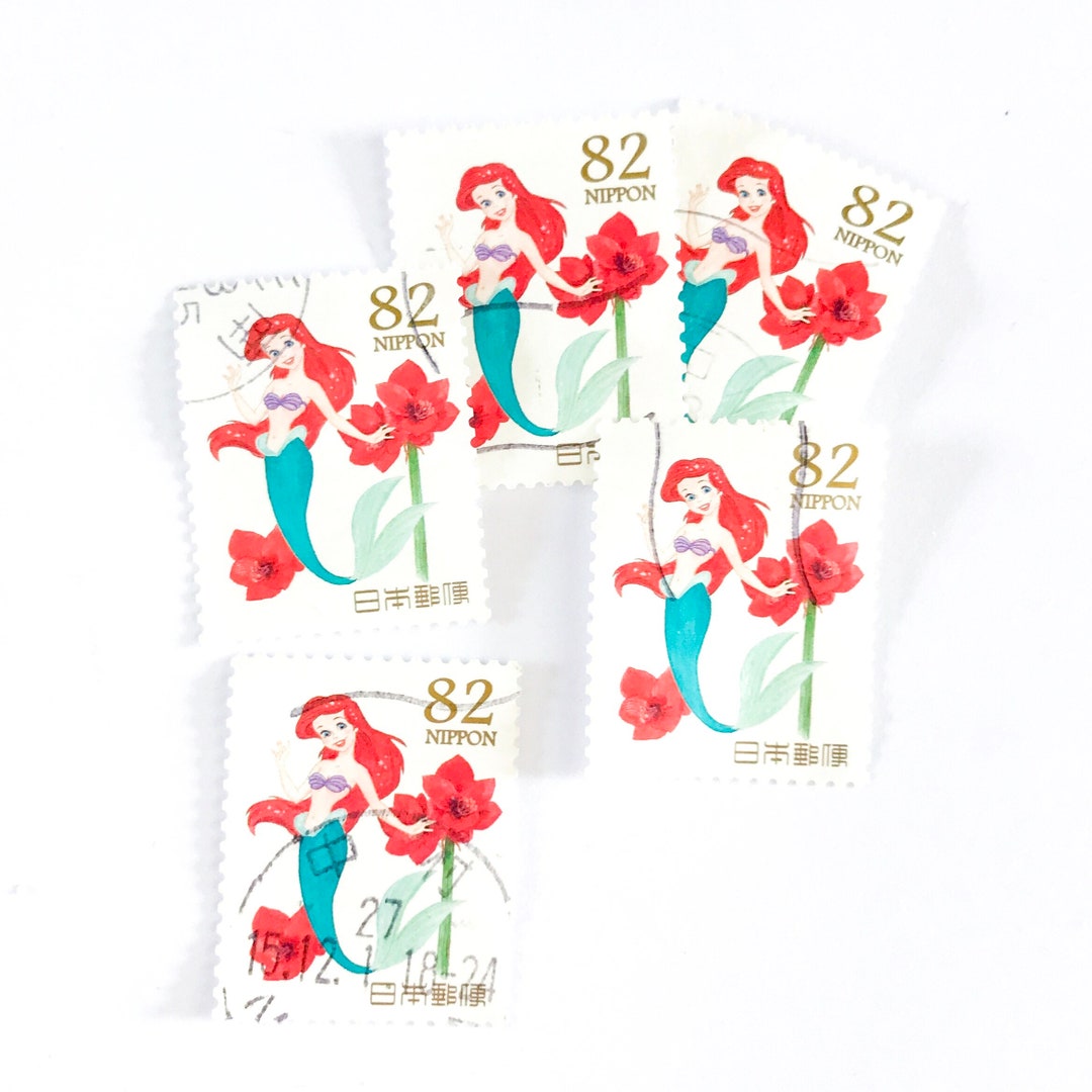 5 X Little Mermaid Used, Japanese Postage Stamps All off Paper Princess ...