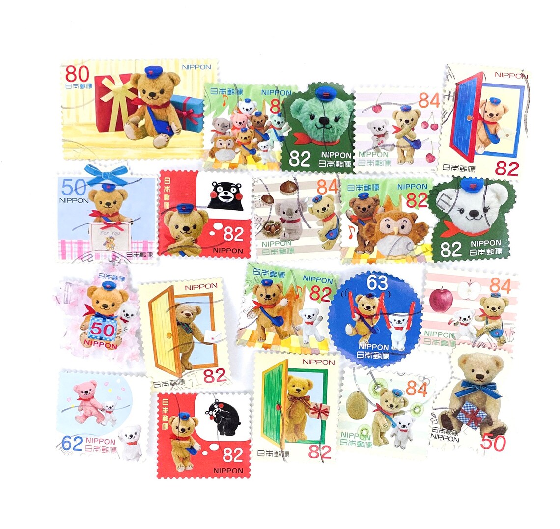 20 X Posukuma & Teddy Bear Cute Japanese Used Postage Stamps - Etsy
