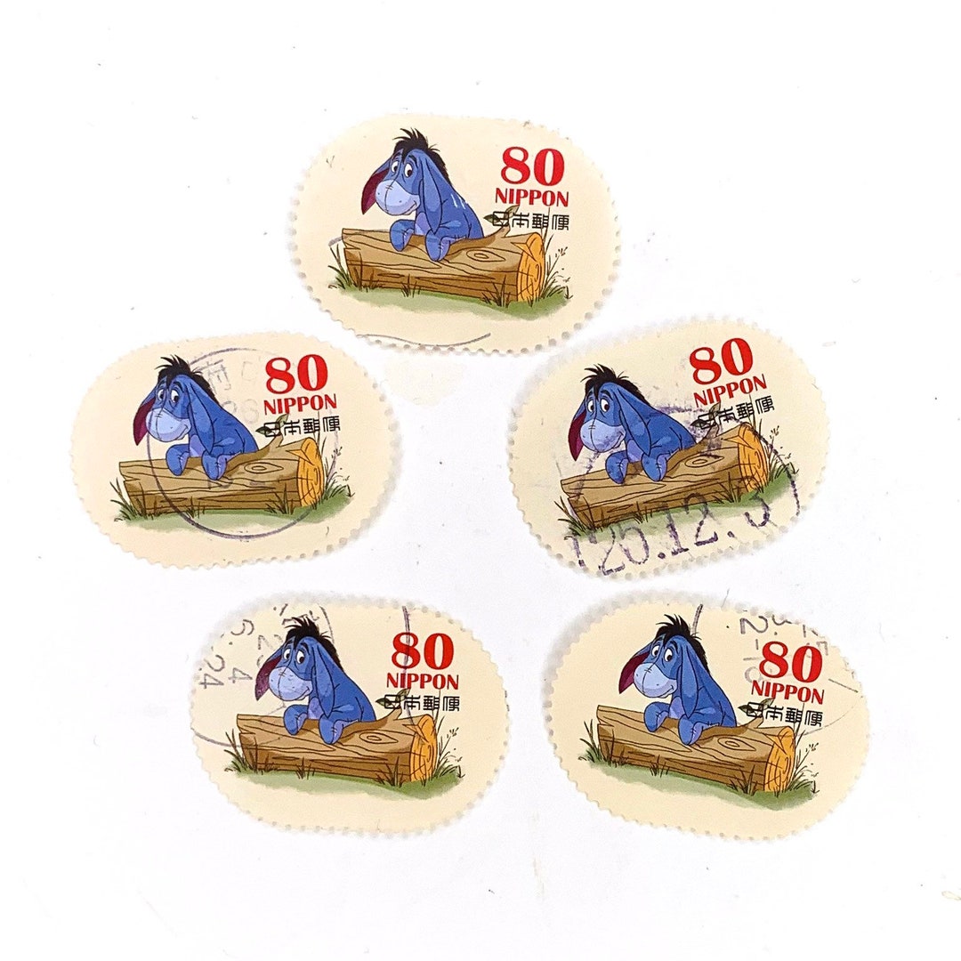 5 X Eeyore Used, Japanese Postage Stamps All off Paper - Donkey From ...