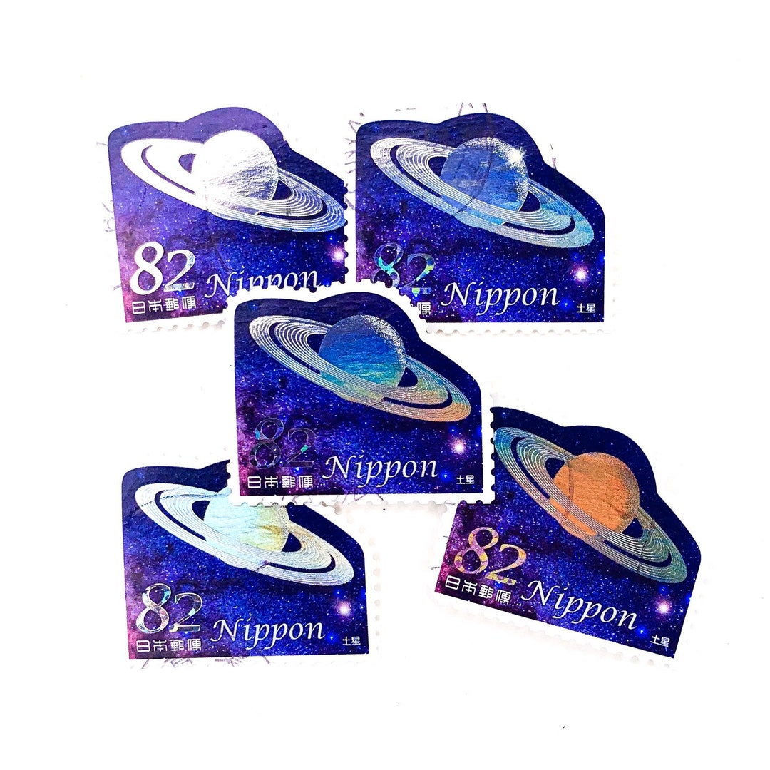 5 X Saturn Japanese Shaped Blue and Silver Used Postage Stamps - off ...