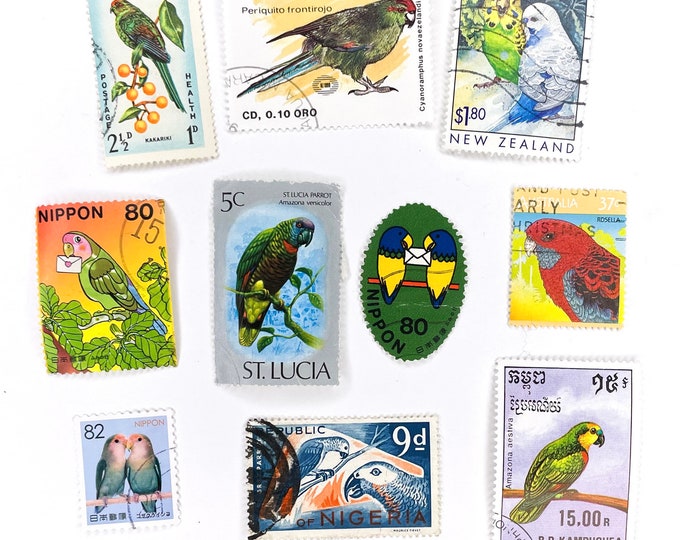 Parrot Postage Stamps - Selection of 10, All Different, From 7 ...