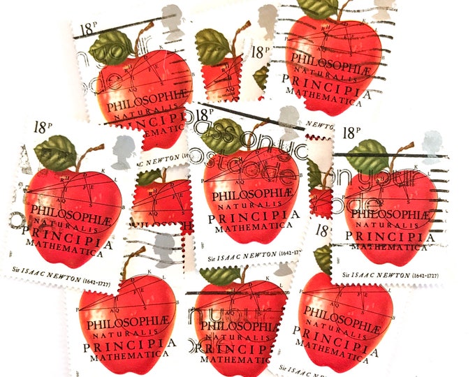 10 X Red Apple, Used, British Postage Stamps All off Paper Isaac Newton ...