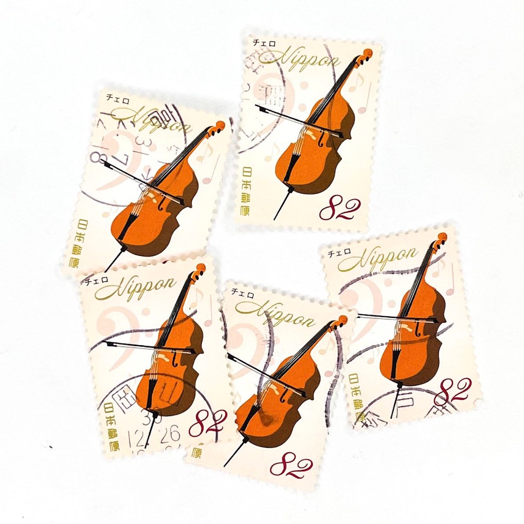 5 X Cello Used, Japanese Postage Stamps All off Paper - Japan - Music ...