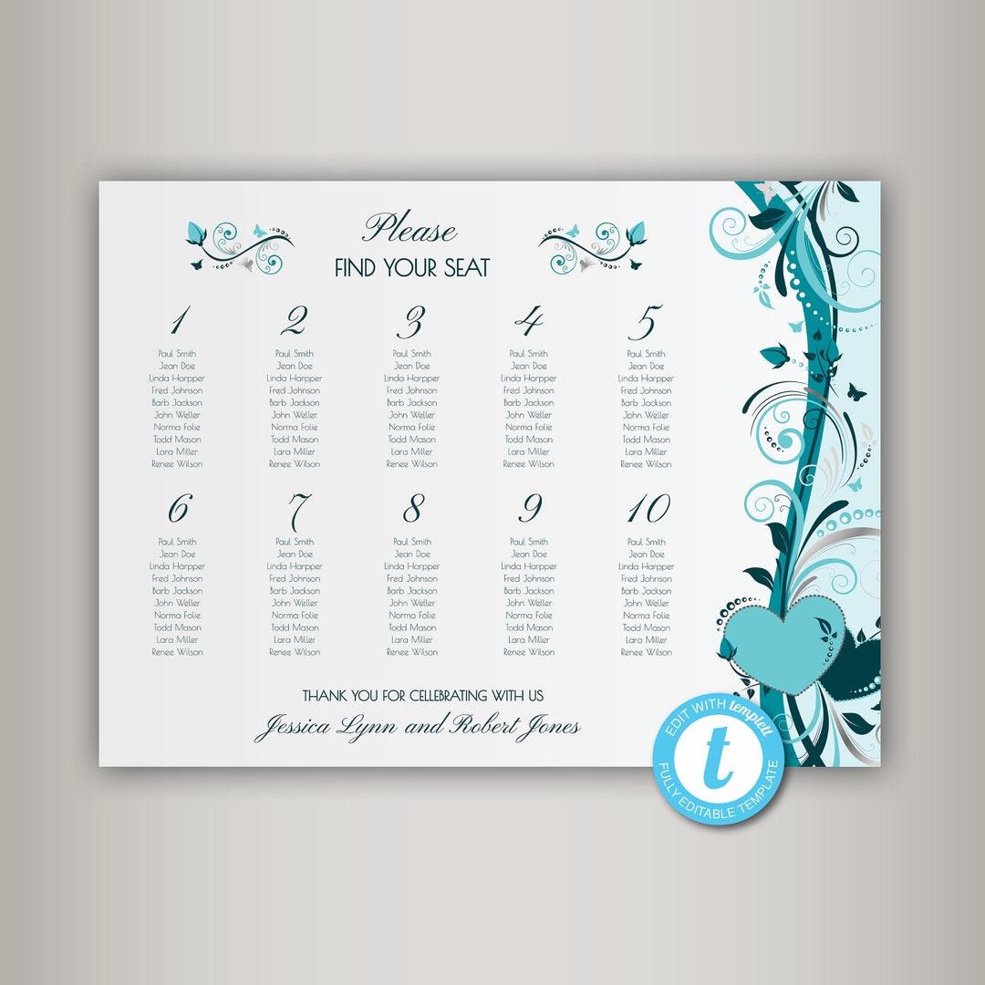 Tableau des sièges de mariage, guide de table de mariage coeur floral ...