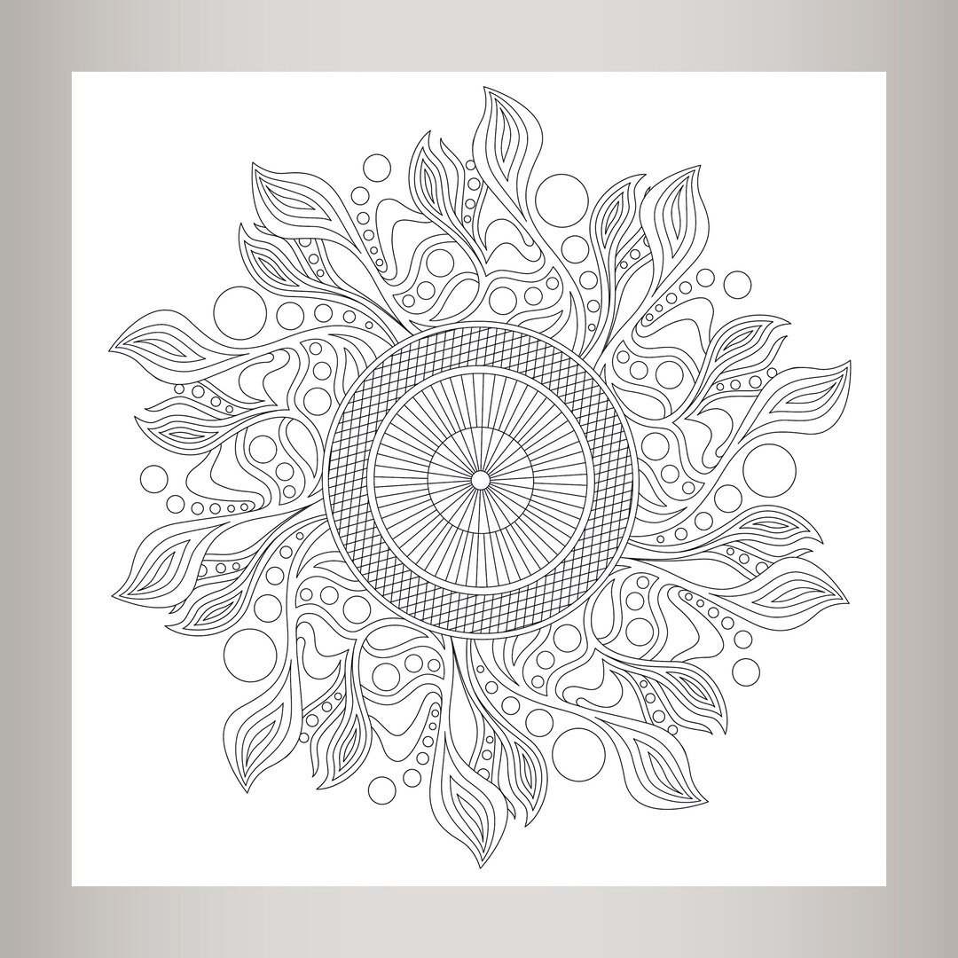 Feather and Circle Mandala Coloring Page - Pattern - Digital Print ...