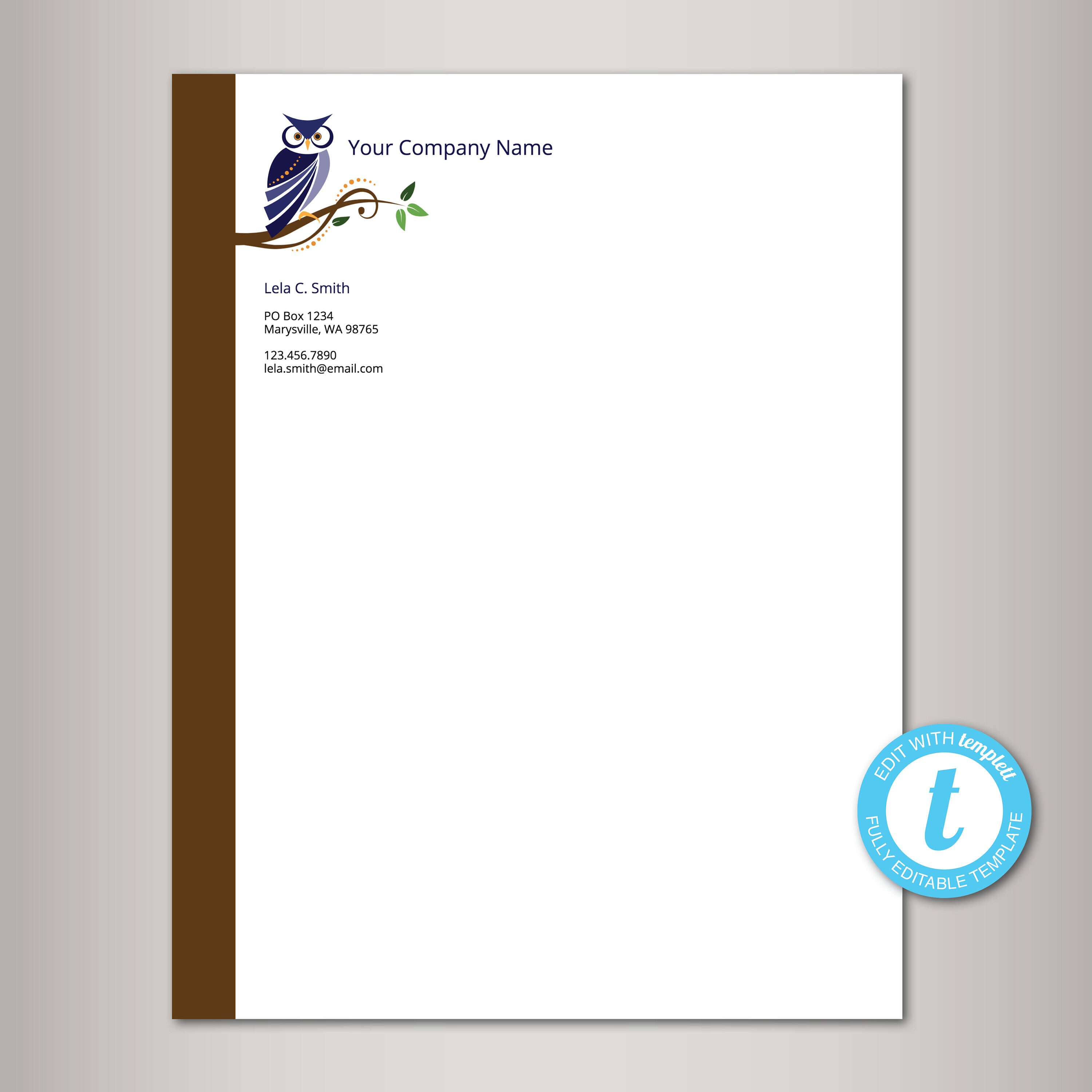 Owl Letterhead Letterhead Template DIY Custom Letterhead - Etsy