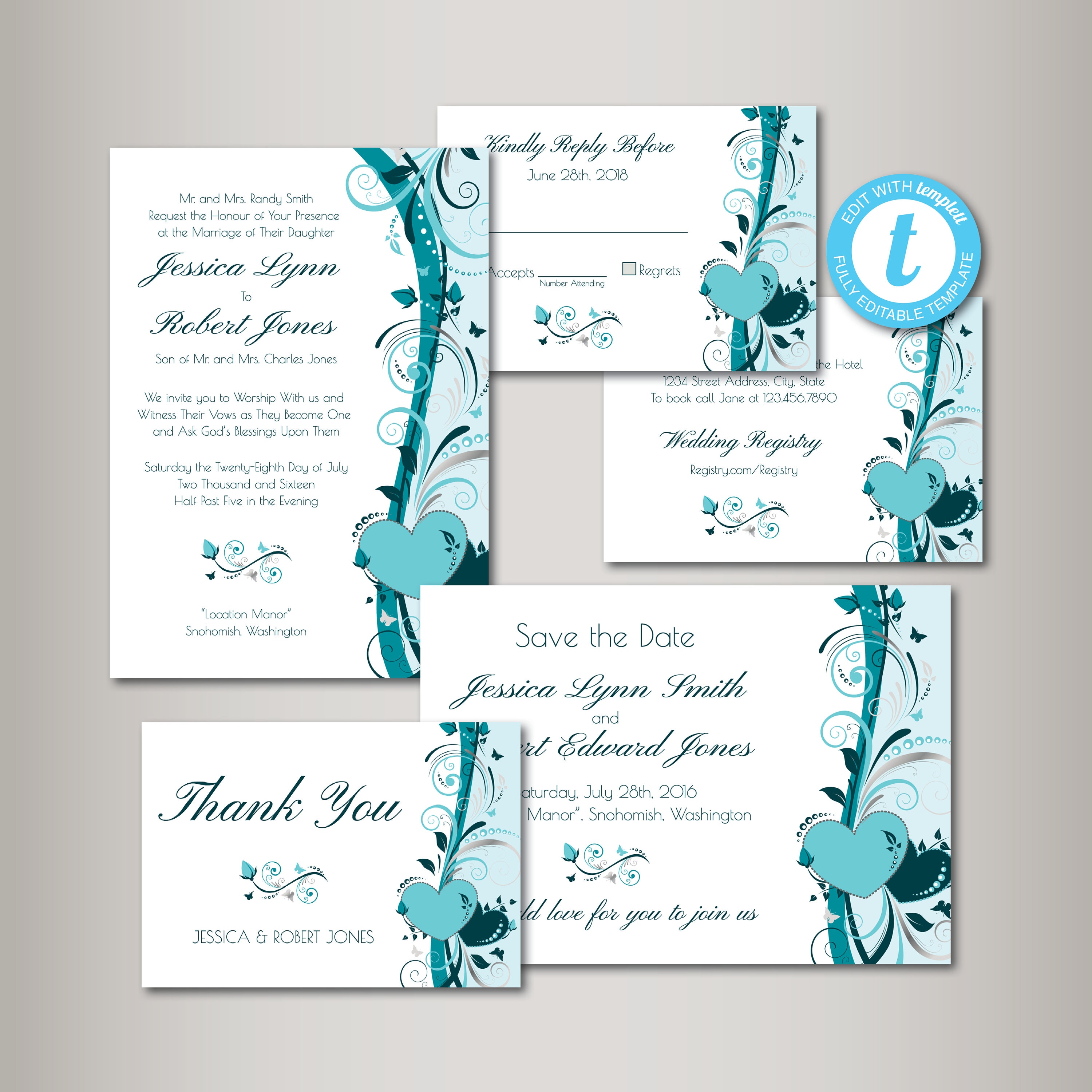 Turquoise Wedding Invitations Wedding Invitation Set Wedding - Etsy