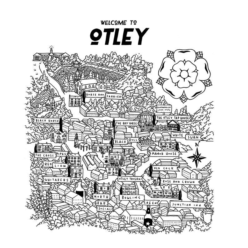 Welcome to Otley - Pub Map - Hand-drawn Illustration A3 Art Print *free ...