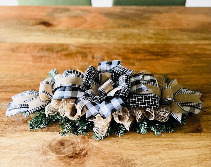 14" or 18" Buffalo Check Print Centerpiece/candle Ring/wreath ~ Natural ...