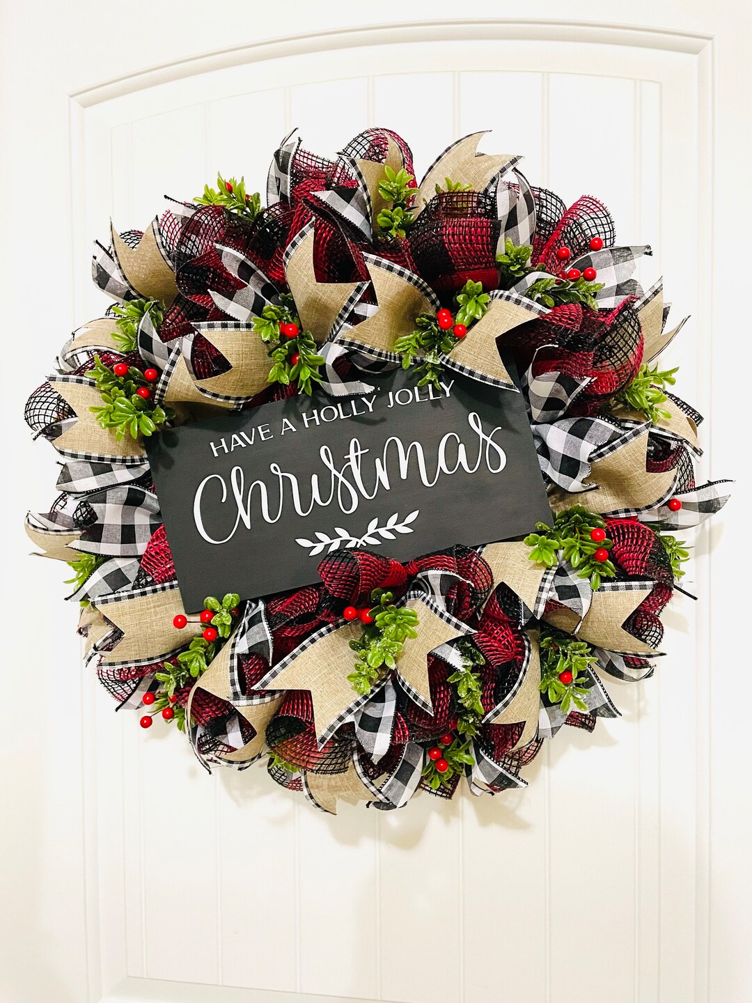 Holly Jolly Christmas Wreath, Buffalo Christmas Wreath, Christmas ...