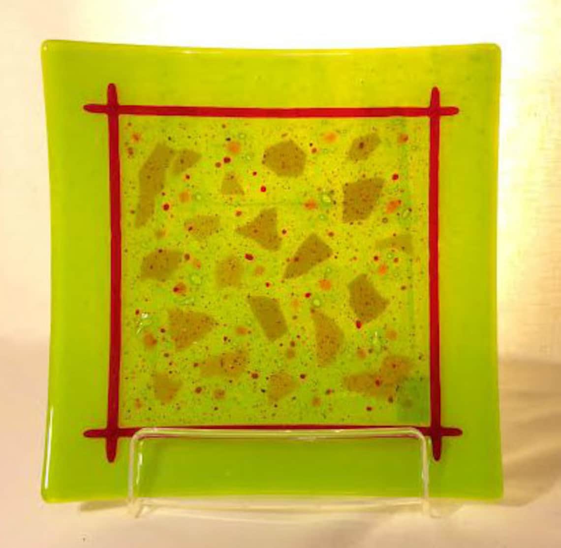 Square Fused Glass Plate. Opaque Spring Green Fused Glass W/ - Etsy