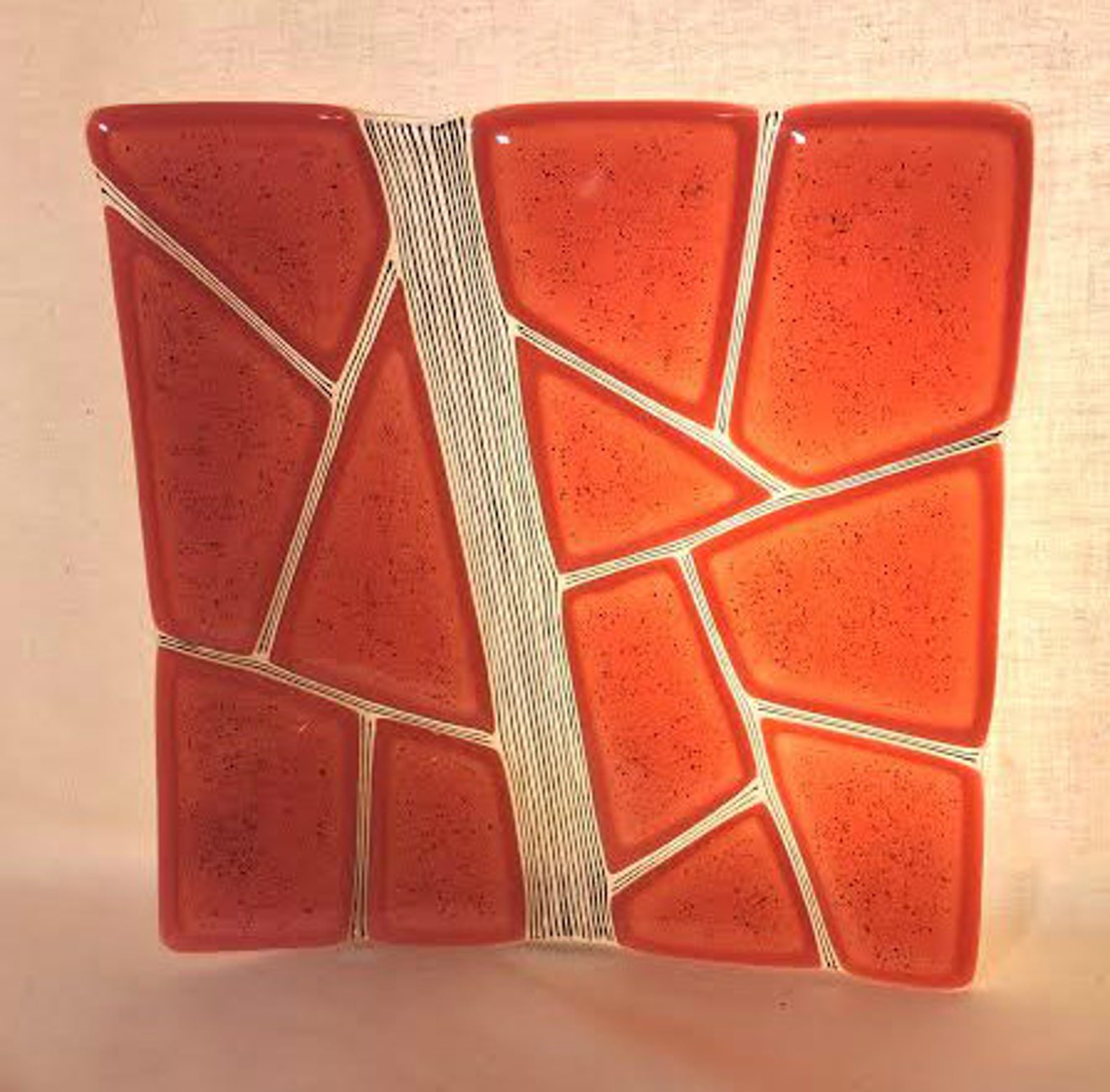 Square Fused Glass Plate Opaque Antique Rose And Clear Fused Etsy