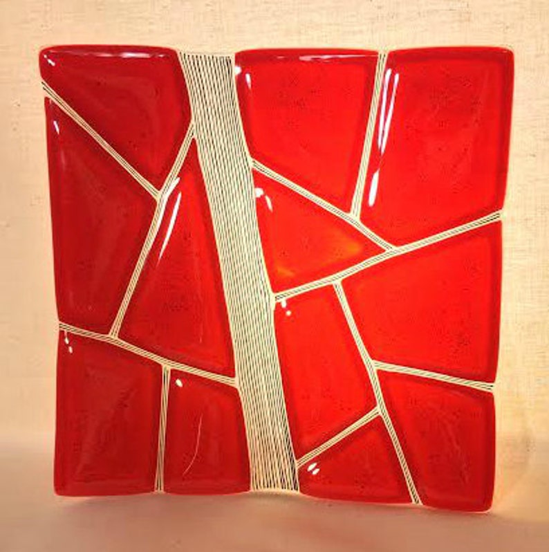 Square Fused Glass Plate. Opaque Grenadine-red Fused Glass W/ - Etsy Square Fused Glass Plate. Opaque Grenadine-red Fused Glass W/ - Etsy