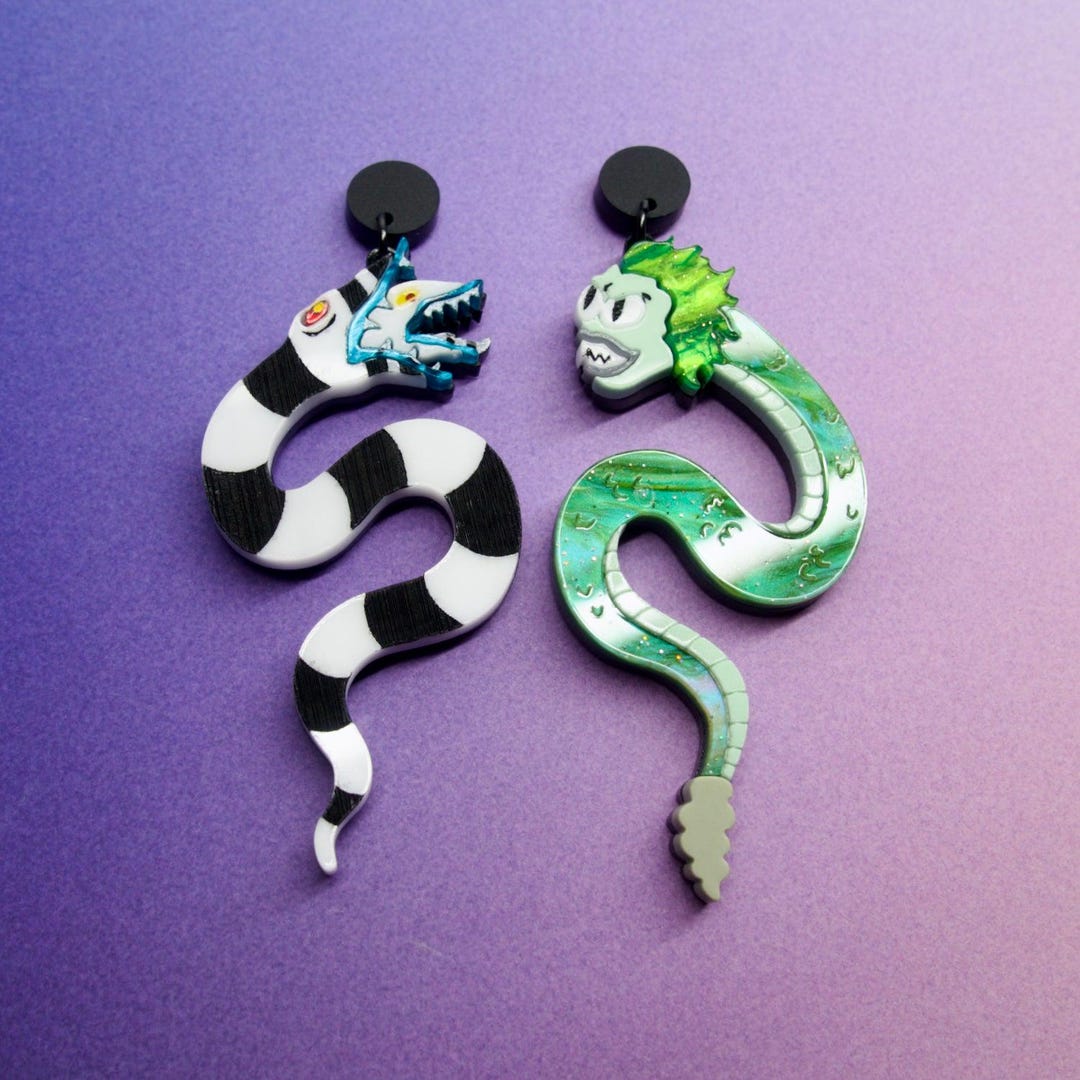 Beetlejuice Mismatched Sandworm and Snake Earrings - Etsy