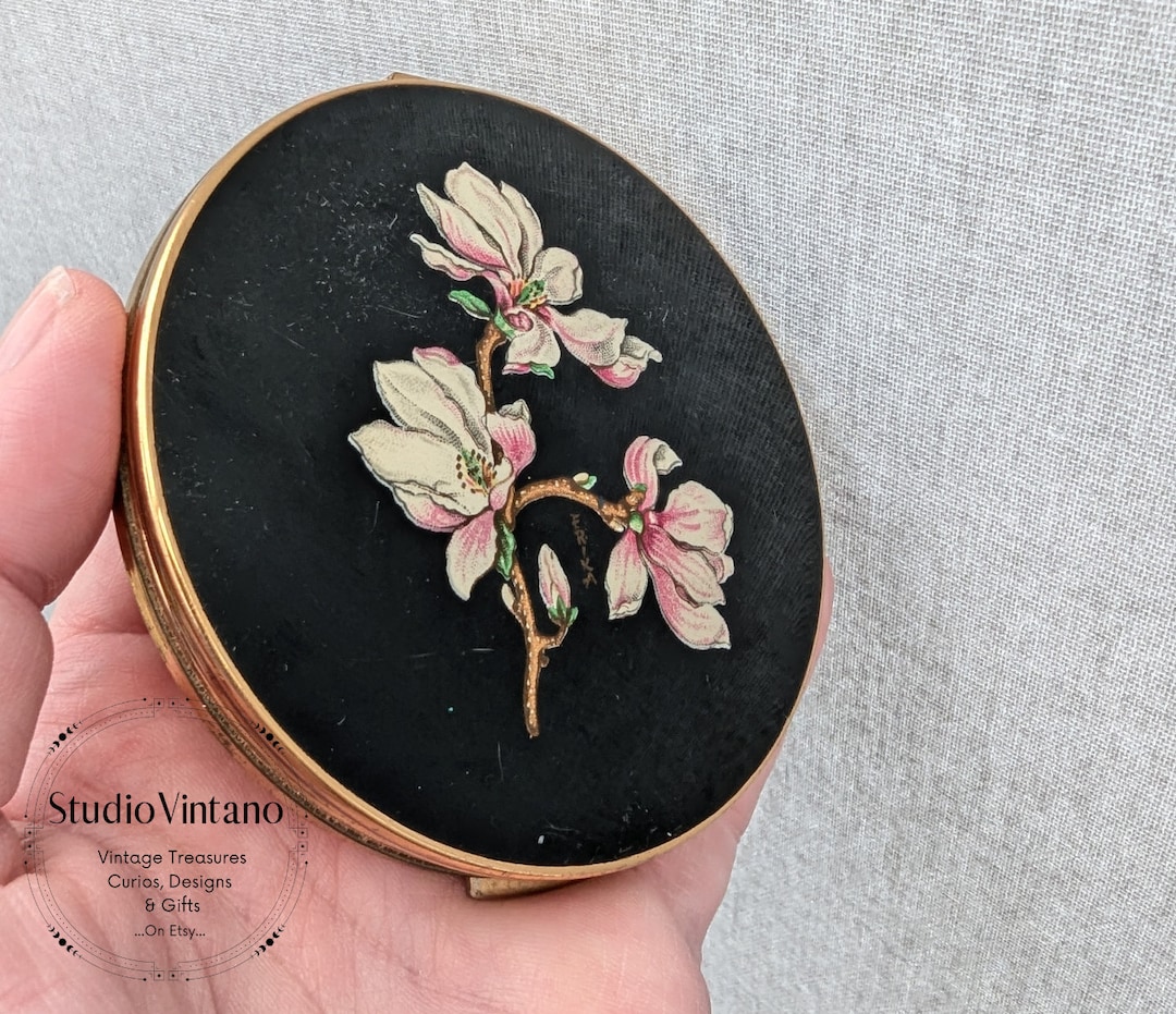 Stratton Compact, Vintage 1960s Stratton Magnolia Flower Enamel ...