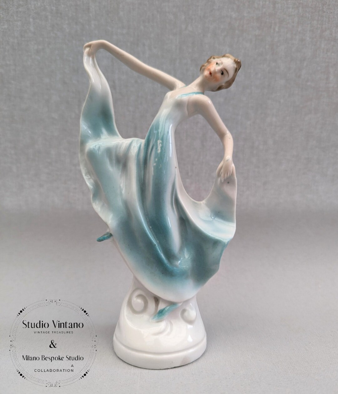 Art Deco Dancing Lady Figurine, Flapper Dress, Vintage German Pottery ...