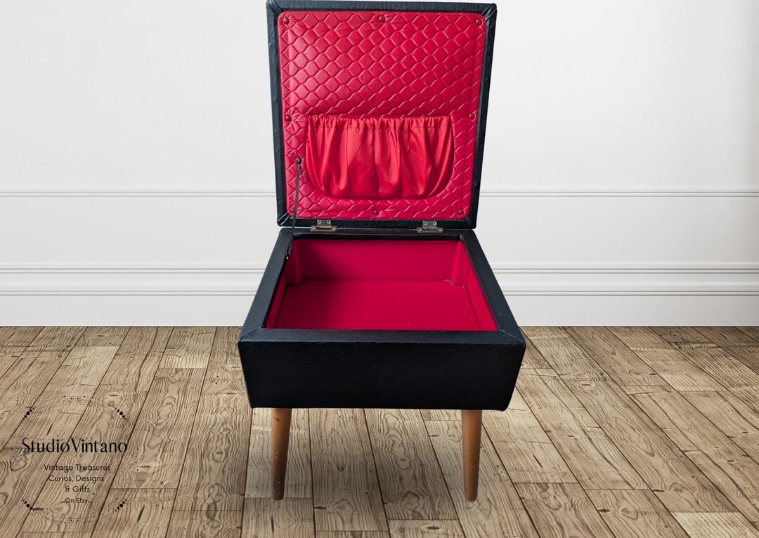 1960s Vinyl Footstool Sewing Box, Retro Storage Ottoman - Etsy