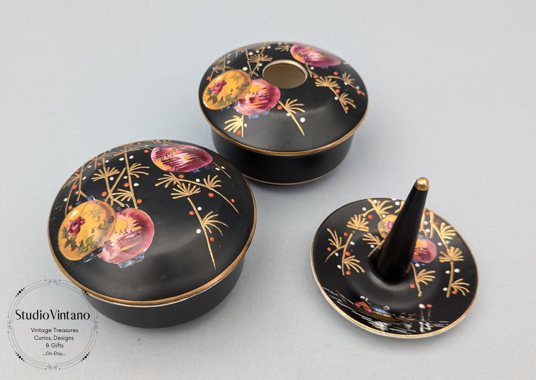 Art Deco, Vanity Set, Ring Holder, Ring Dish, Trinket Box, Chinoiserie ...