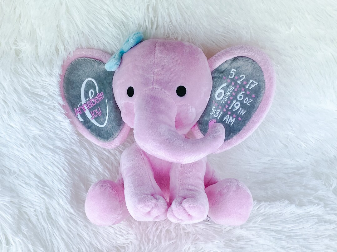 Pink Birth Stat Elephant Baby Shower Gift, Personalized Birth Info ...
