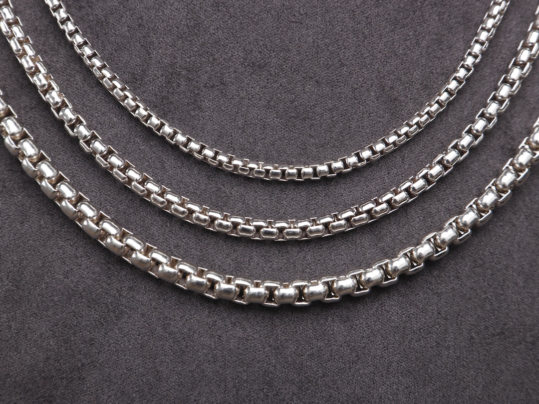 Silver Round Box Chain, Sterling Silver Chain, Oxidized Round Box Chain ...