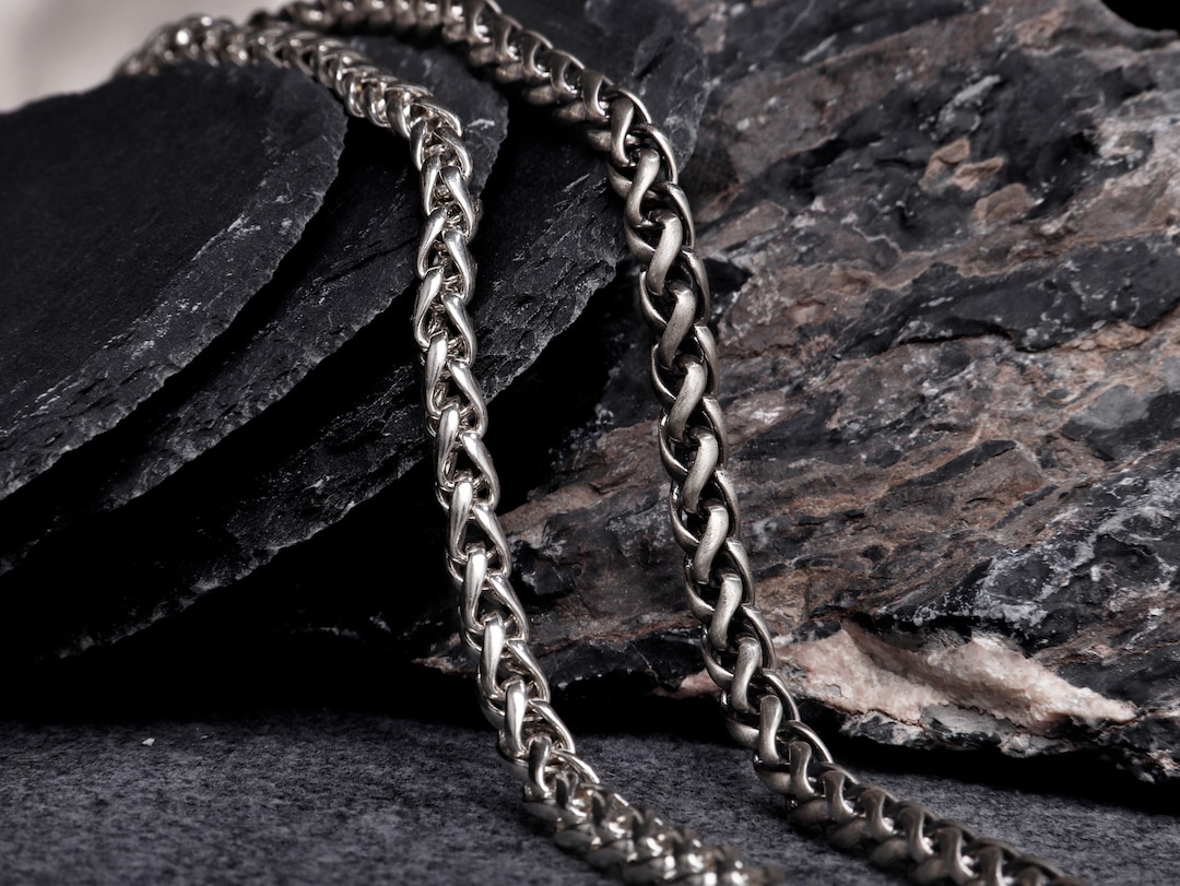 Braided Wheat Chain, Silver Mens Chain Necklace, Chunky Rope Chain ...