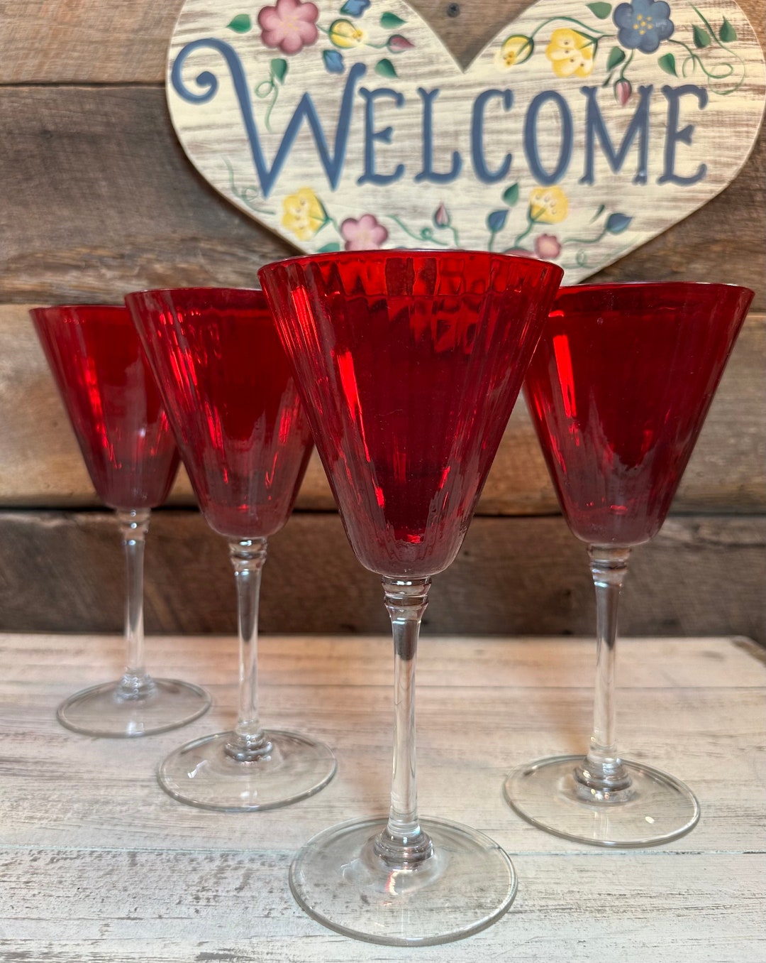 Gorgeous Set of 4 (four) Aldrich Ruby Red Water Glasses by ARTLAND ...
