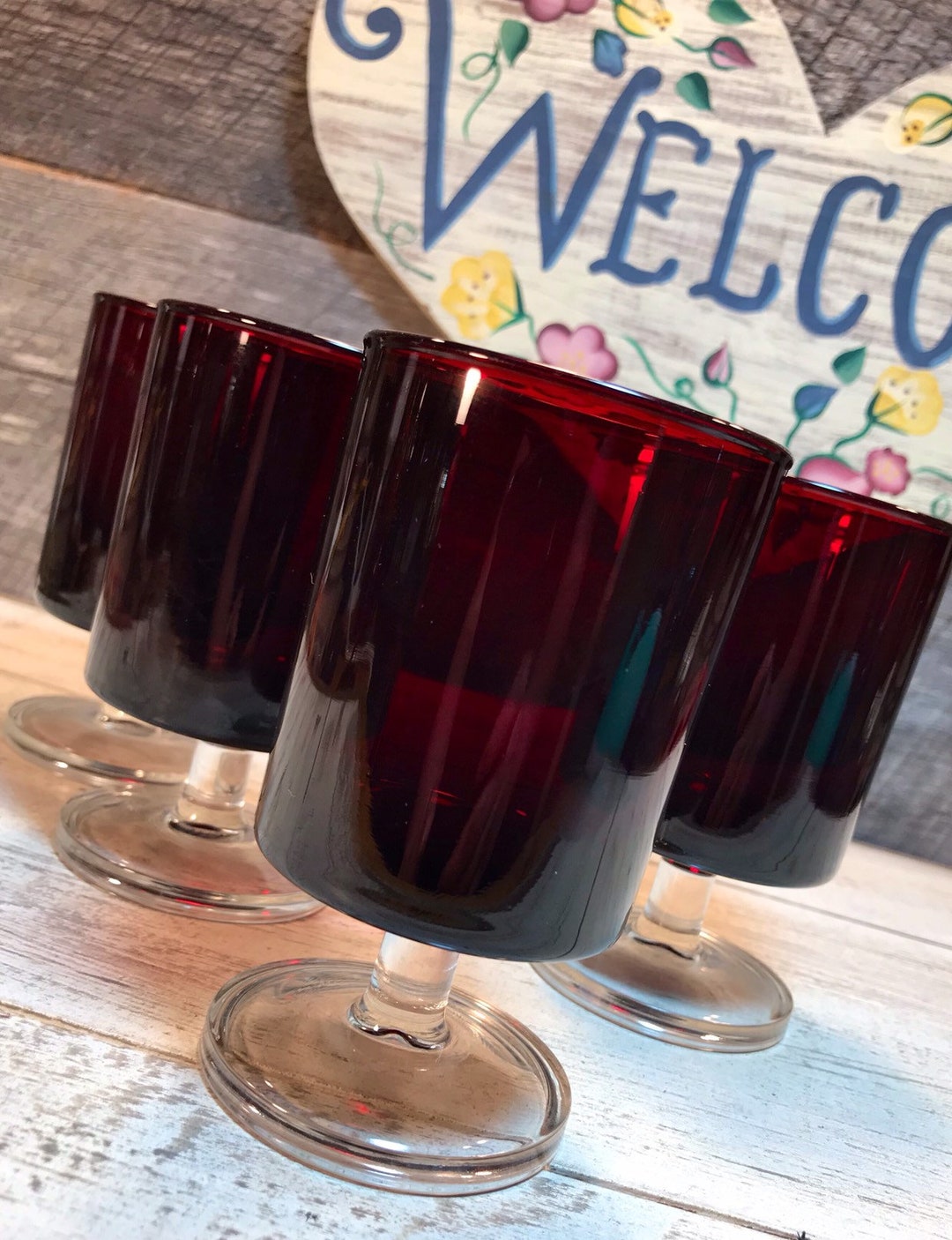 Set of 4 -ruby Red WATER Goblets in the Cavalier Pattern by Cris D ...