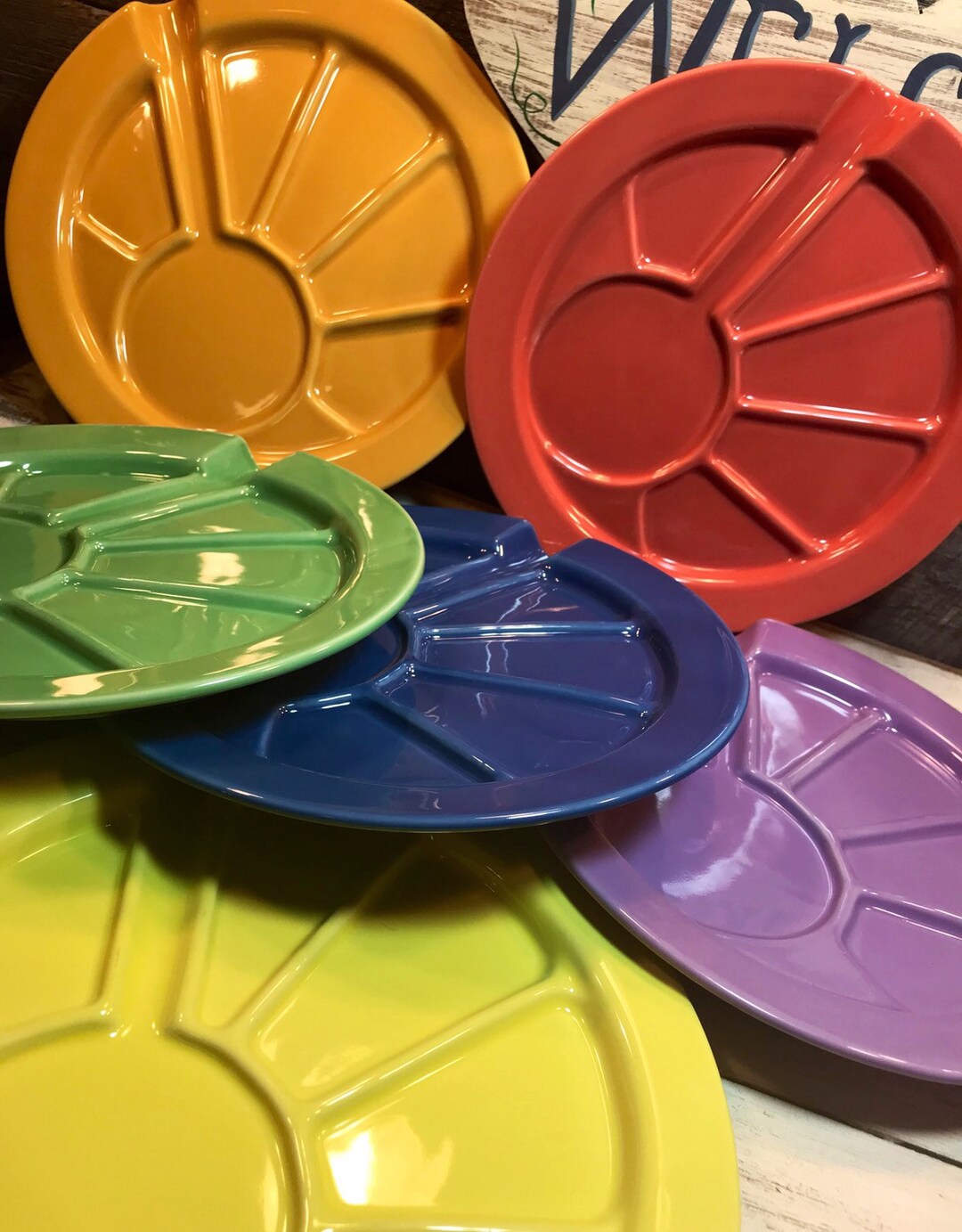 Retro HOFFRITZ Set of 6 (six) Solid Multi-colored Fondue Plates, Mid ...