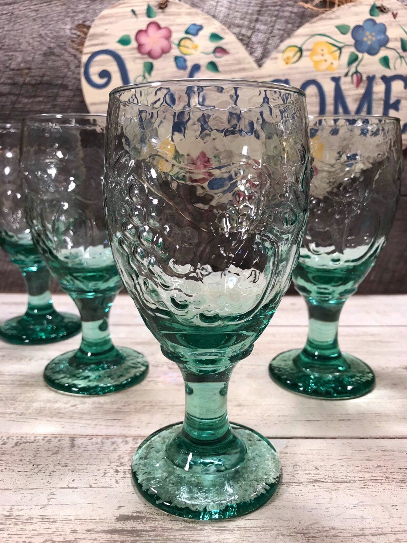 Set of 4 four Orchard Fruit-green WATER Goblets by Libbey | Etsy