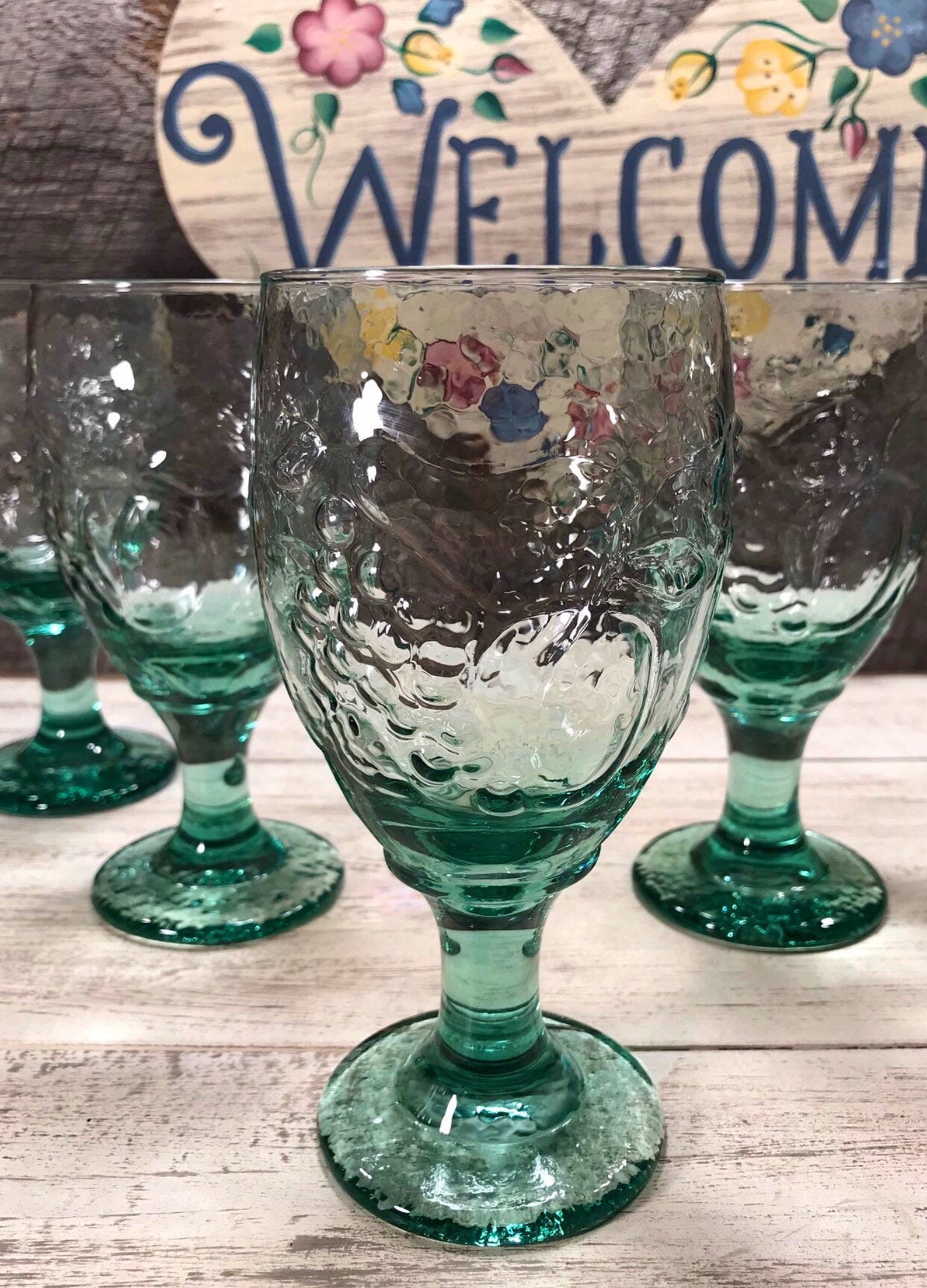 Set of 4 four Orchard Fruit-green WATER Goblets by Libbey | Etsy
