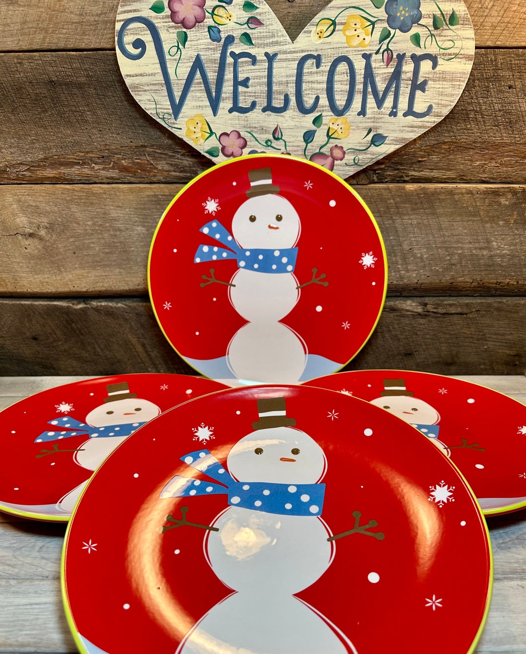 Set of 4 (four) Be Merry Snowman DINNER Plates by Target, DISCONTINUED ...