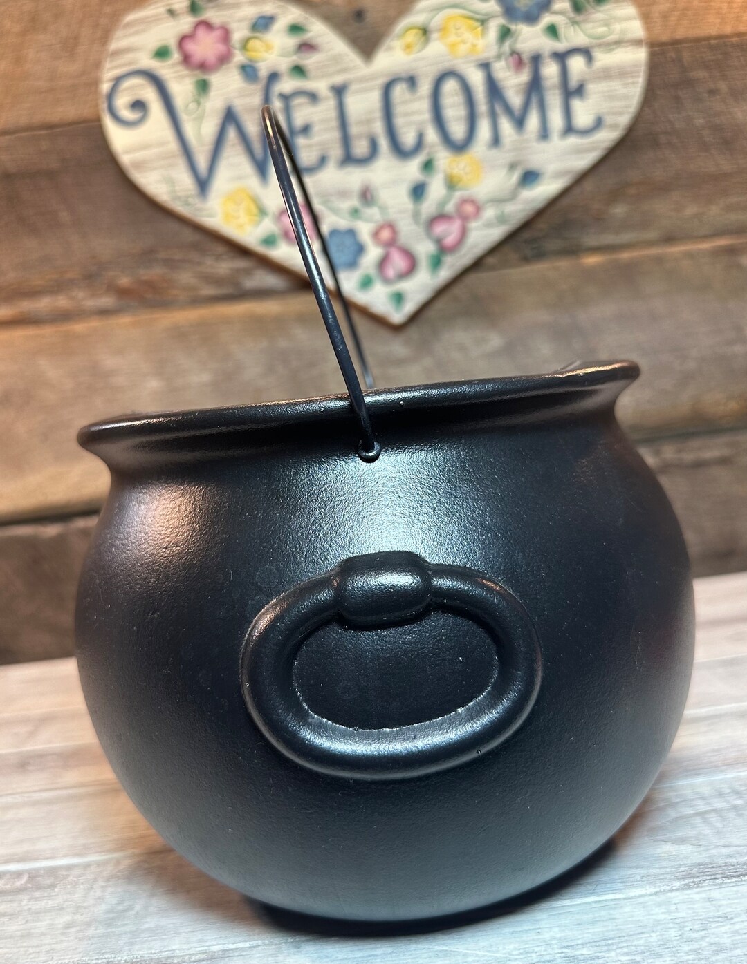 1980s General Foam Plastics Blow Mold Black Cauldron Candy Bucket