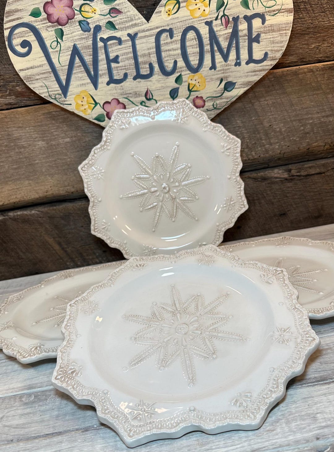 Set of 4 (four) Cracker Barrel Seasonal Elegance Snowflake Christmas ...