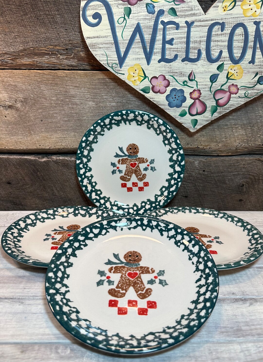 Set of 4- SALAD PLATES- Folk Craft Gingerbread Pattern by TIENSHAN ...