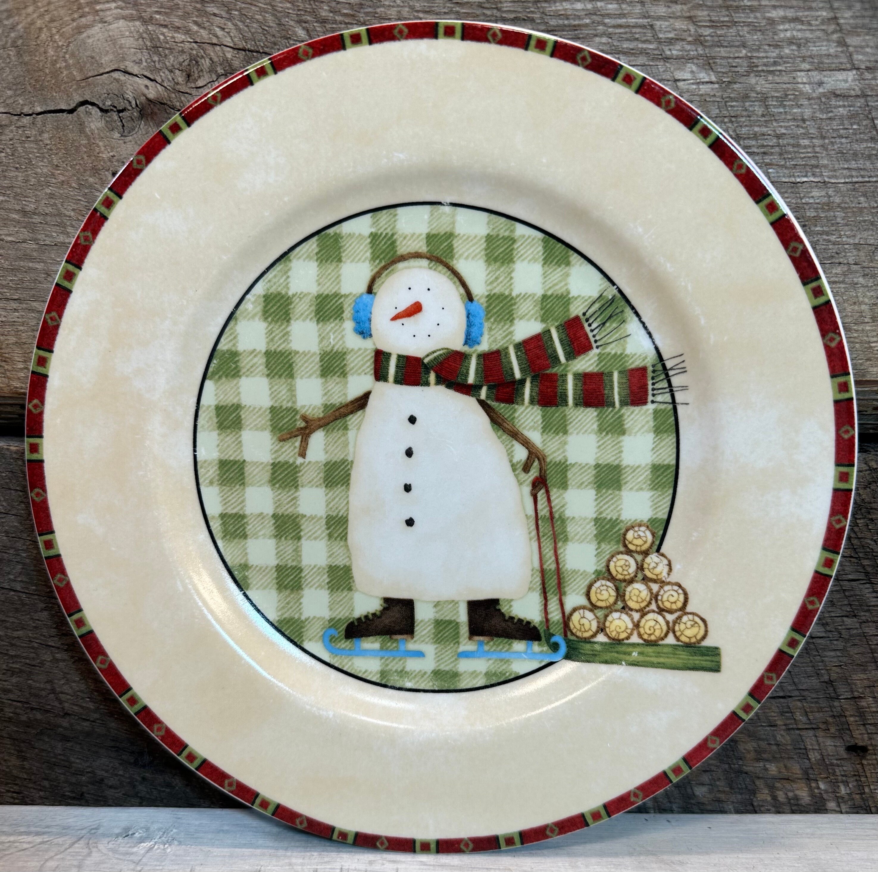 FABULOUS Set of 4 (FOUR) Debbie Mumm North Country Snowmen SALAD Plates ...