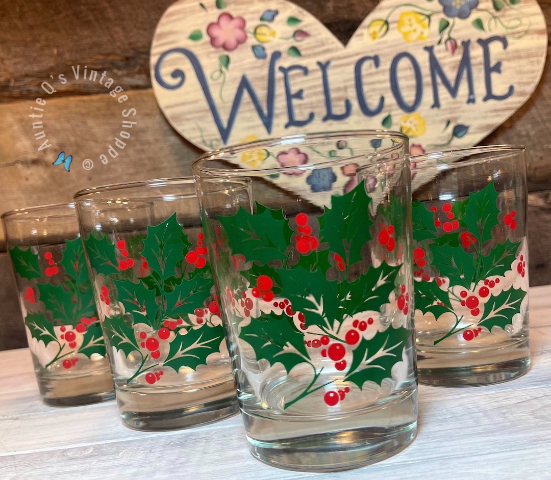 Set of 4 (four)- Holly & Berry Whiskey Double Rocks Christmas 14oz ...