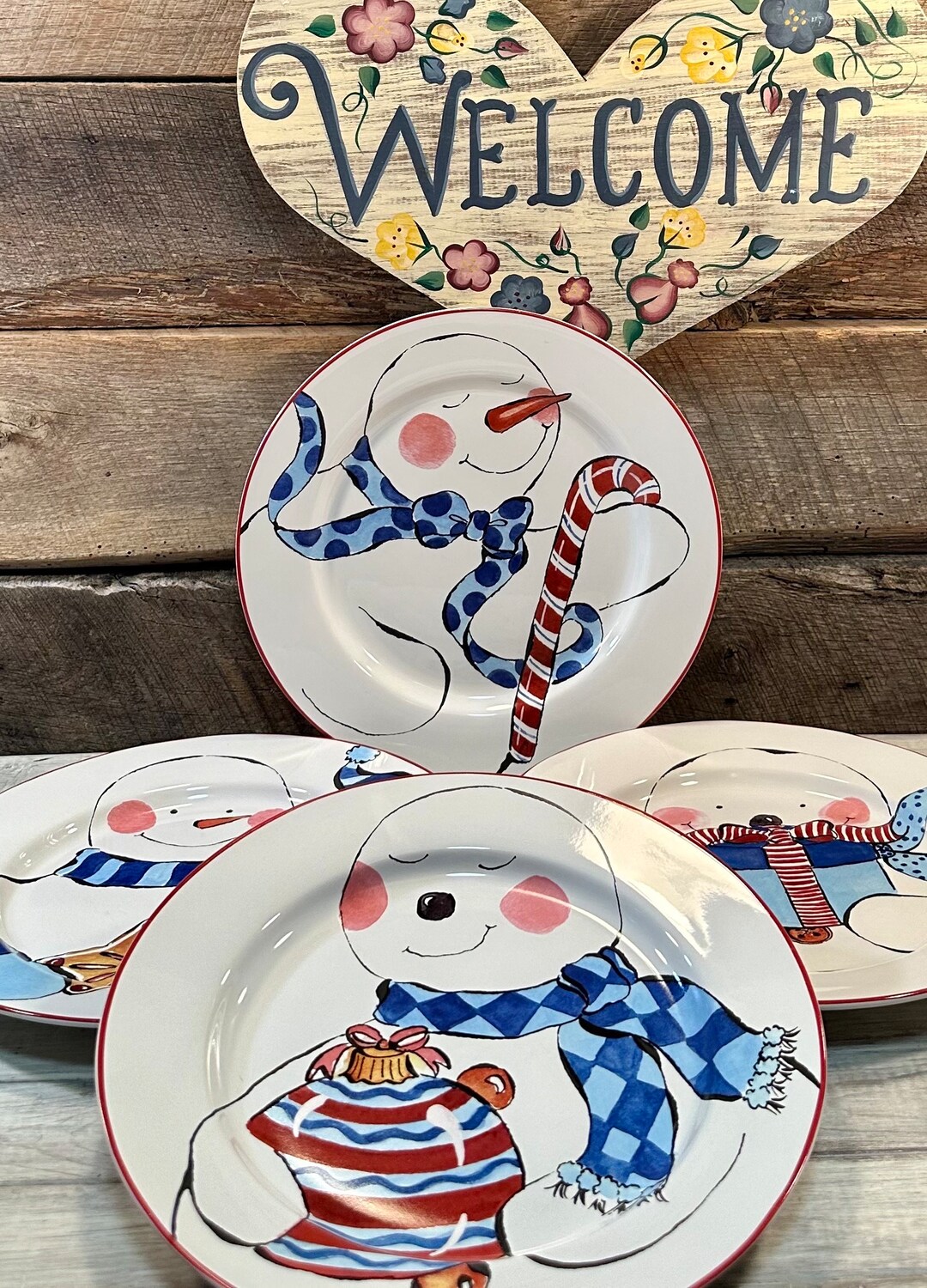 Set of 4 (four) Jolly Snowmen DINNER Plates by R Table, DISCONTINUED ...