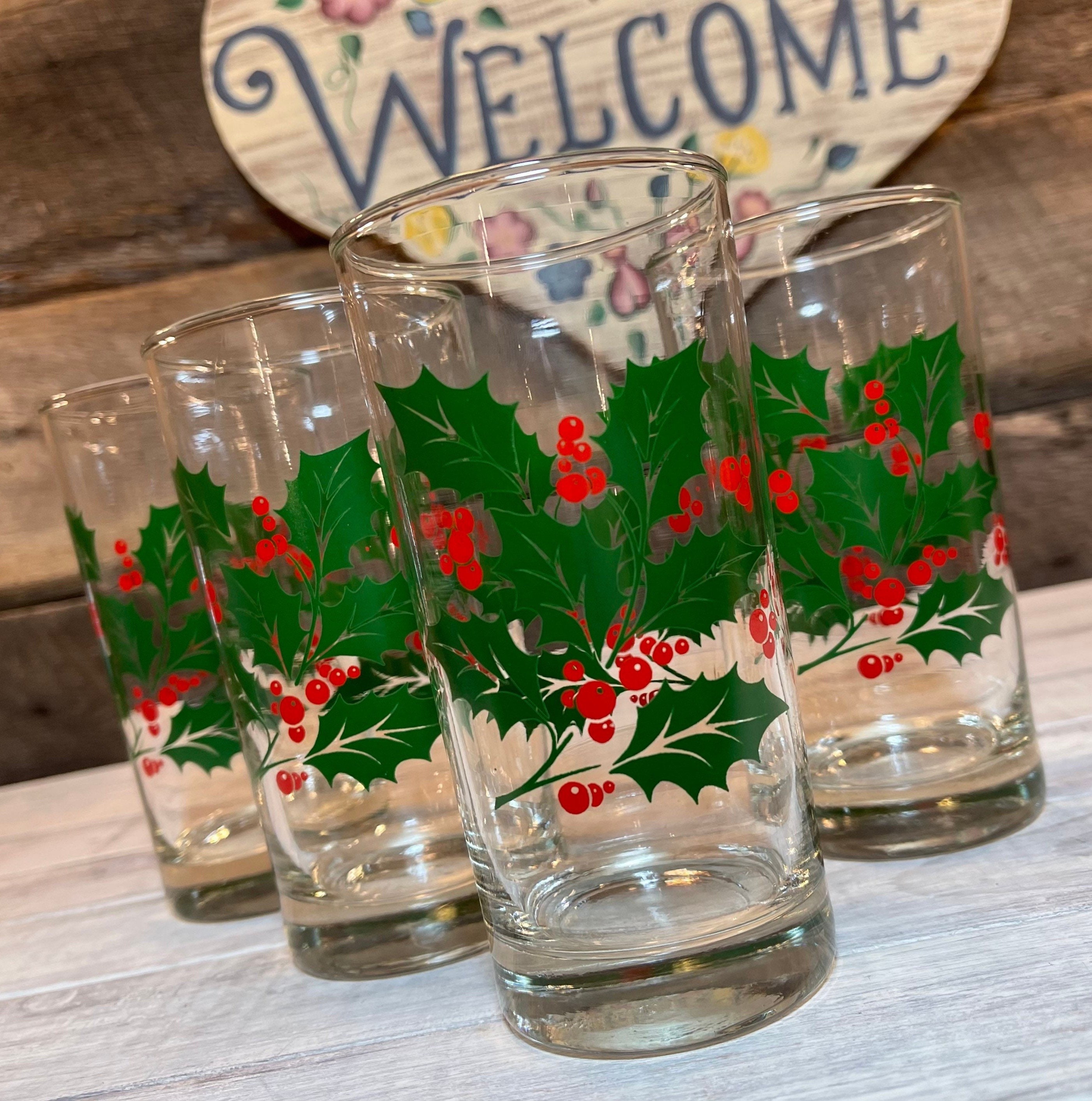 Set of 4 Holly & Berry HIGHBALL Christmas GLASSES by Indiana - Etsy