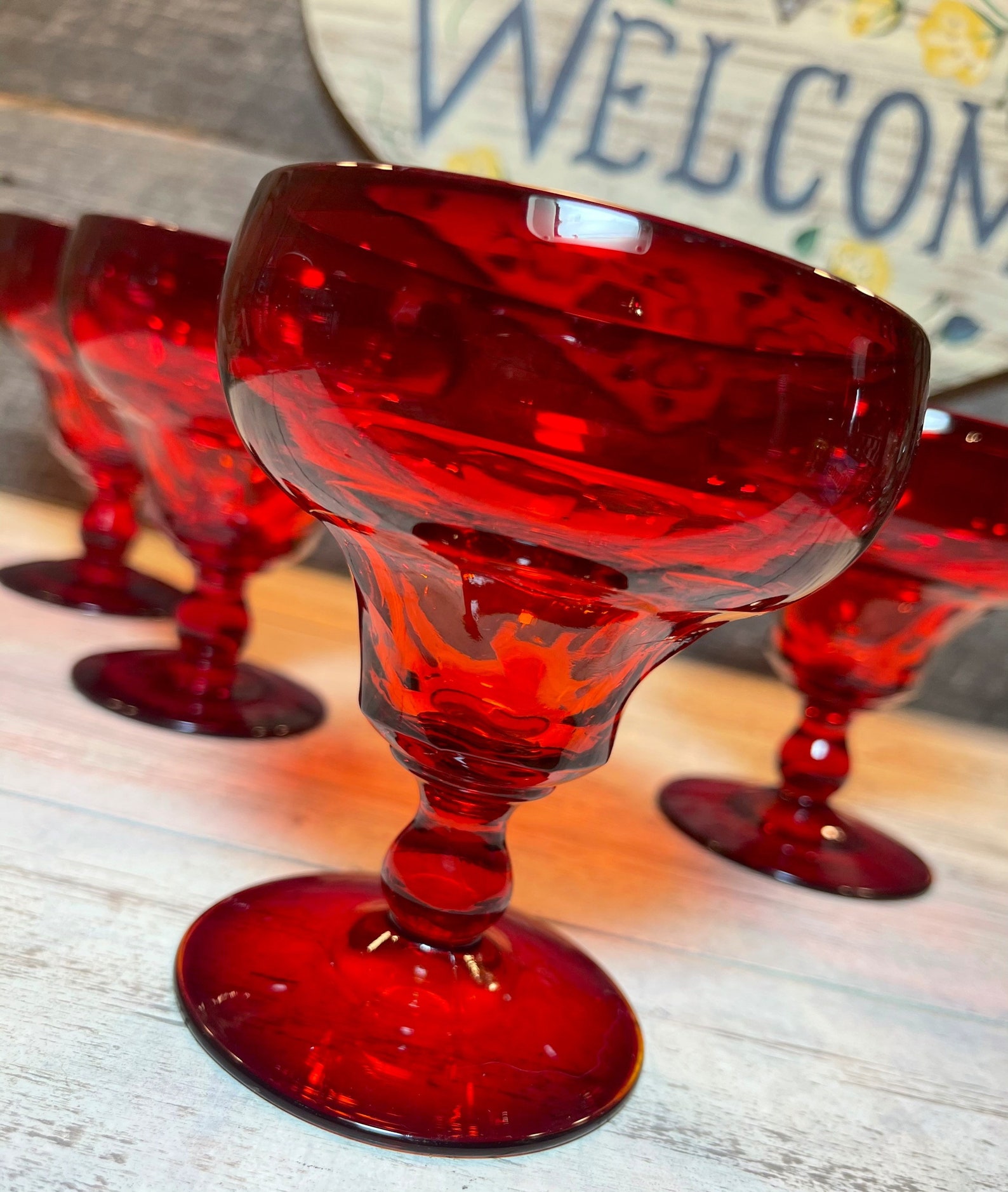 Set of 4 FOUR Fenton RUBY Red/amberina-agua - Etsy