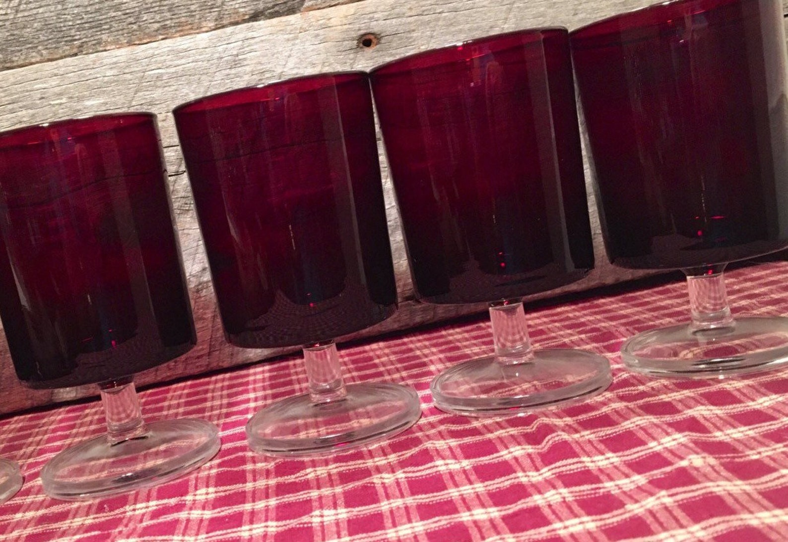 Set of 4 ruby Red WATER Goblets in the Cavalier Pattern by | Etsy