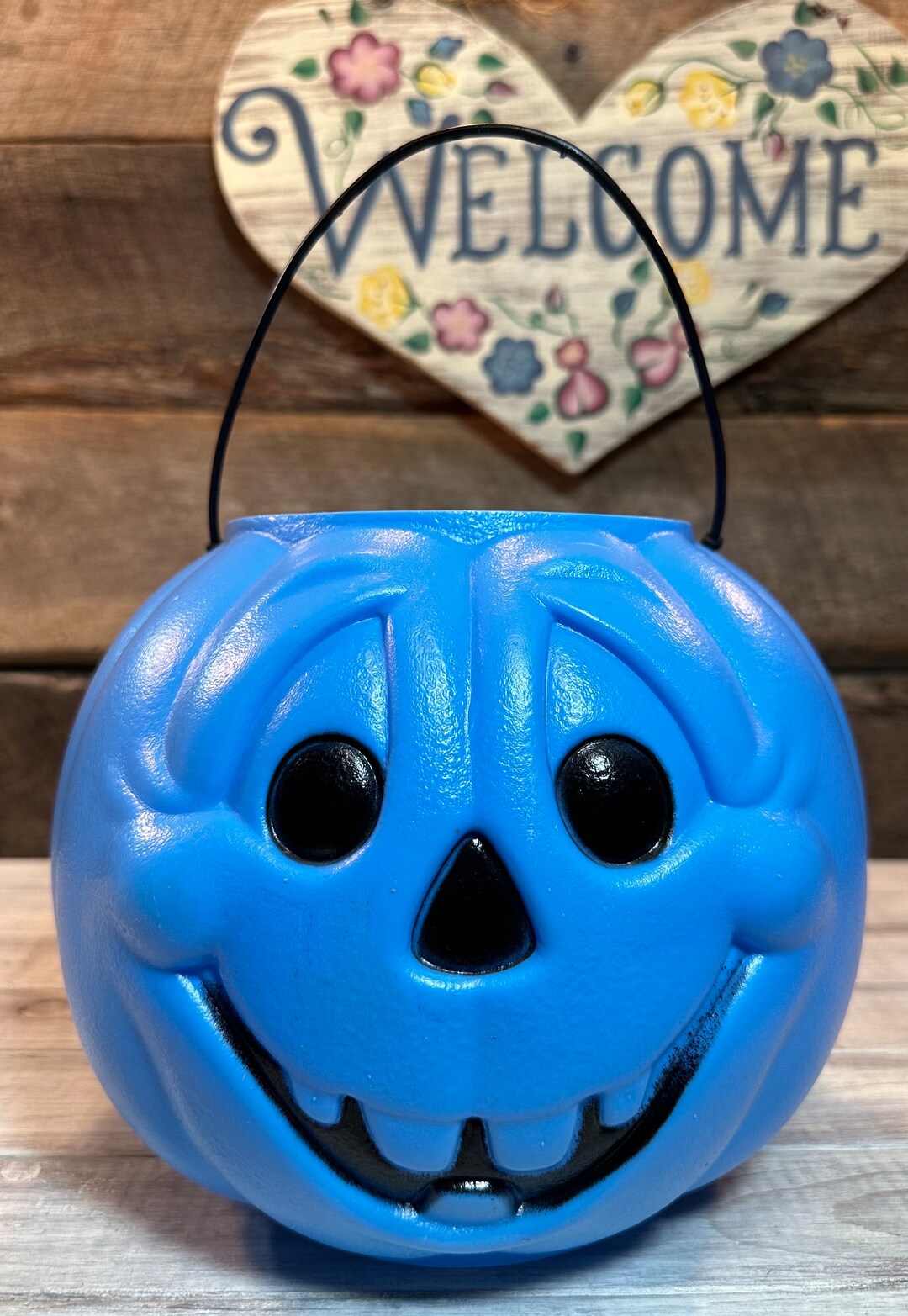 1980s General Foam Plastics Blow Mold BLUE Jack O’ Lantern Candy Bucket ...