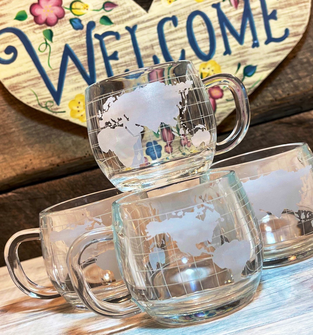 SET of 4 (FOUR) Nestle Nescafé Glass World Globe Mugs, 1970s, Coffee ...