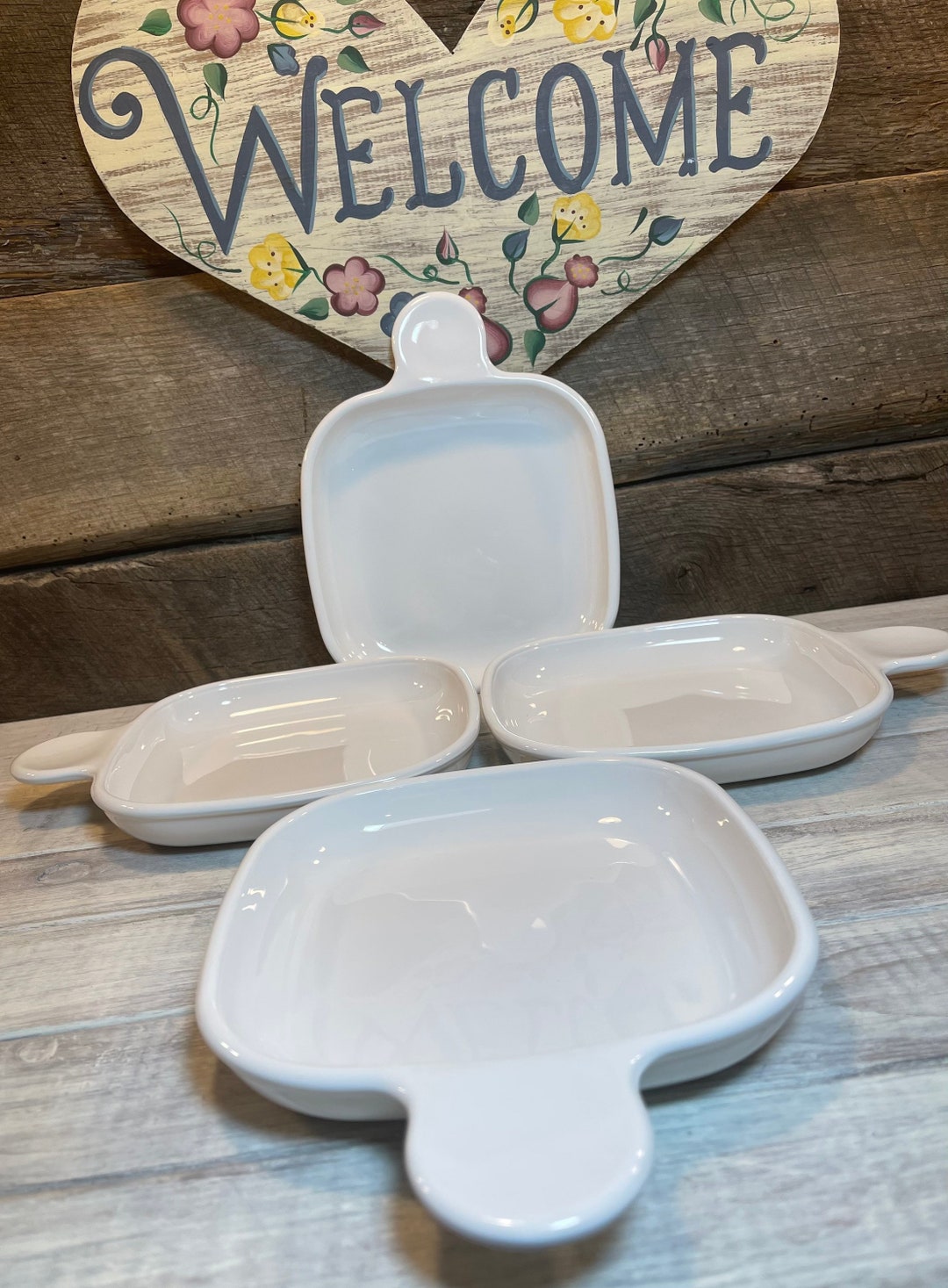 Set of 4 (four) Corningware Square Snack-it White Coupe Plates, Centura ...