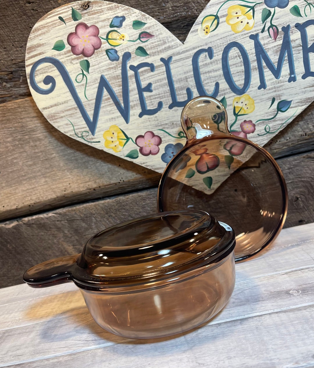 Set of 2 (two) Corningware Visions Amber Grab-it Bowls and 1 (one ...