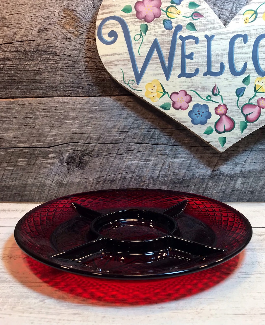 Gorgeous Ruby 5-section Divided Relish Plate in the Antique Pattern ...