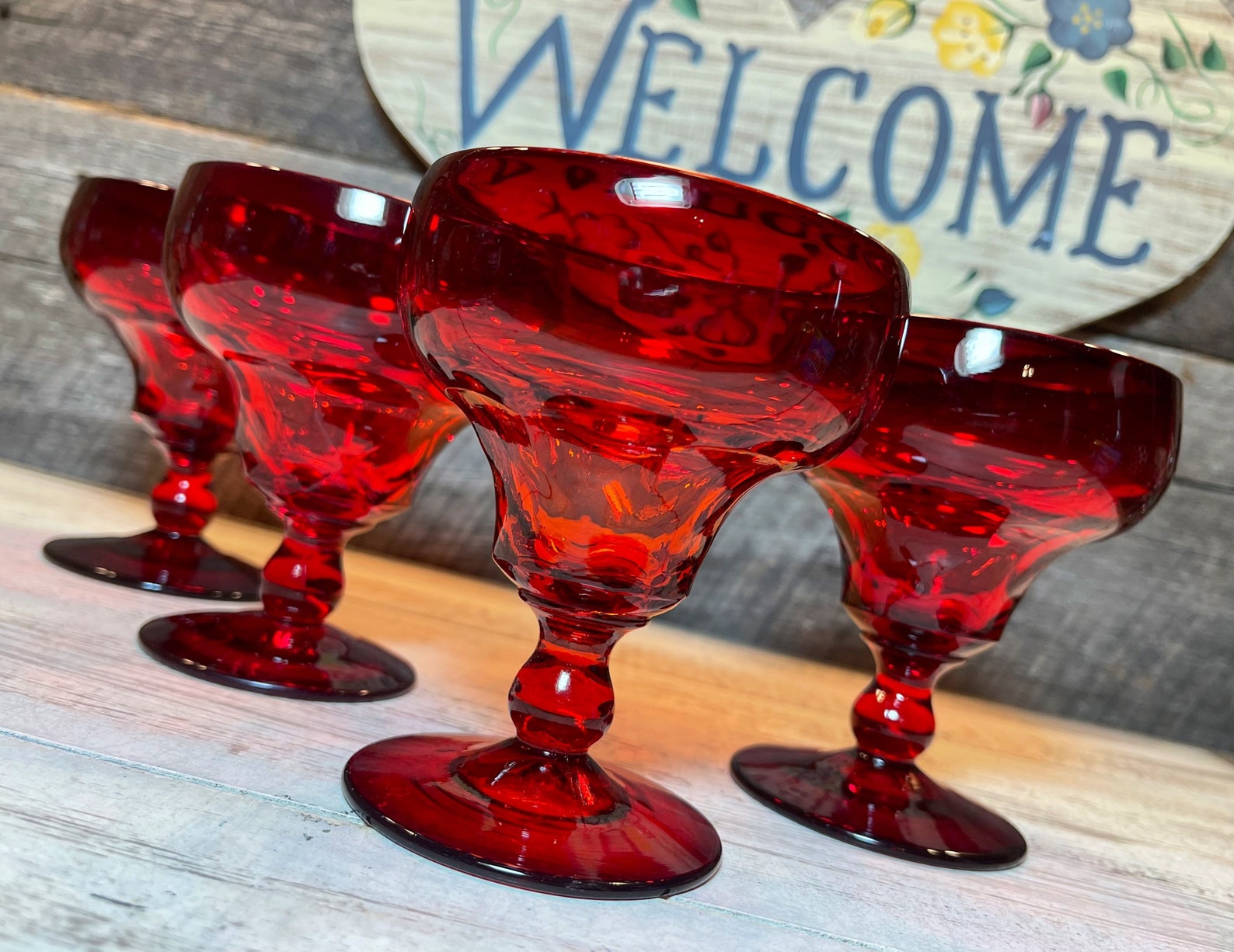 Set of 4 FOUR Fenton RUBY Red-agua Caliente-georgian | Etsy