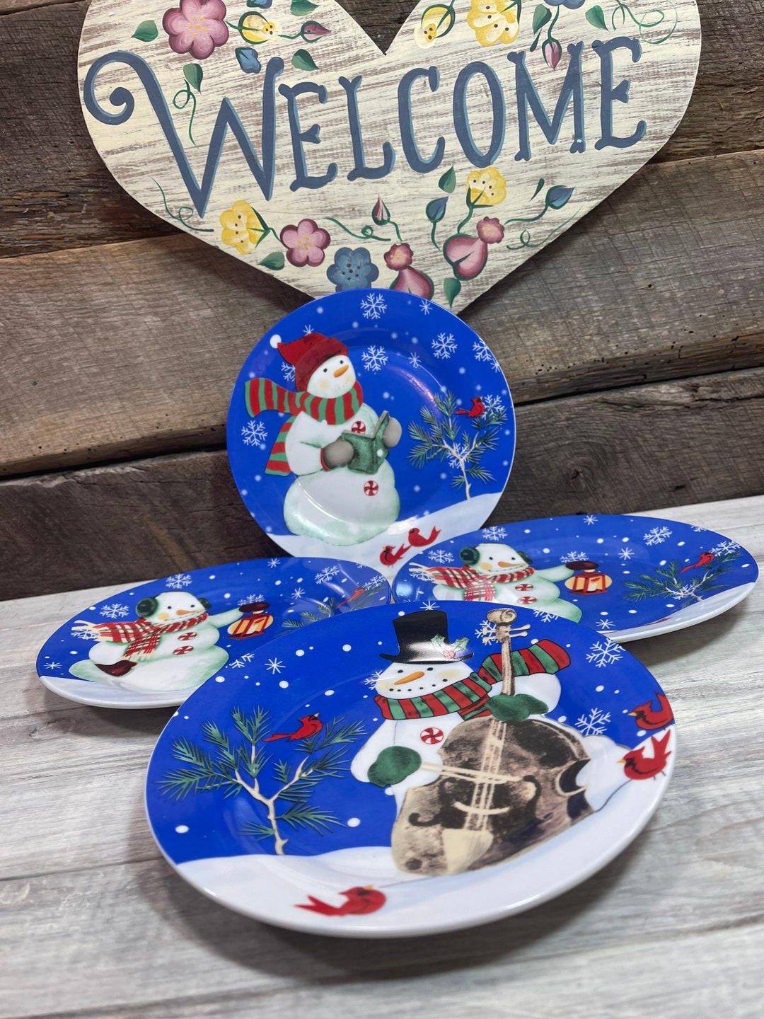 Set of 4 (four) Snowman Salad/dessert Plates by Studio 33, Christmas ...