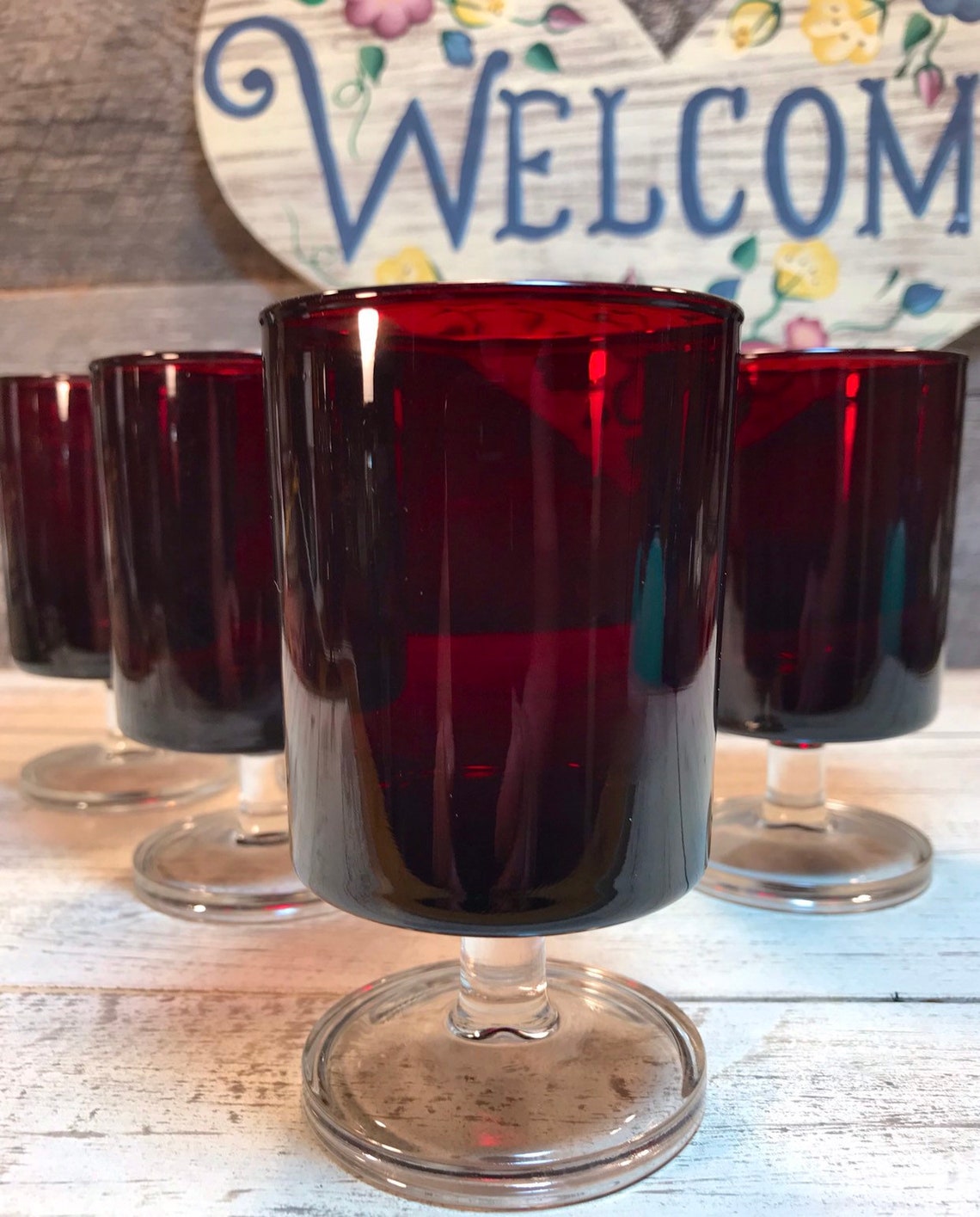 Set of 4 ruby Red WATER Goblets in the Cavalier Pattern by | Etsy