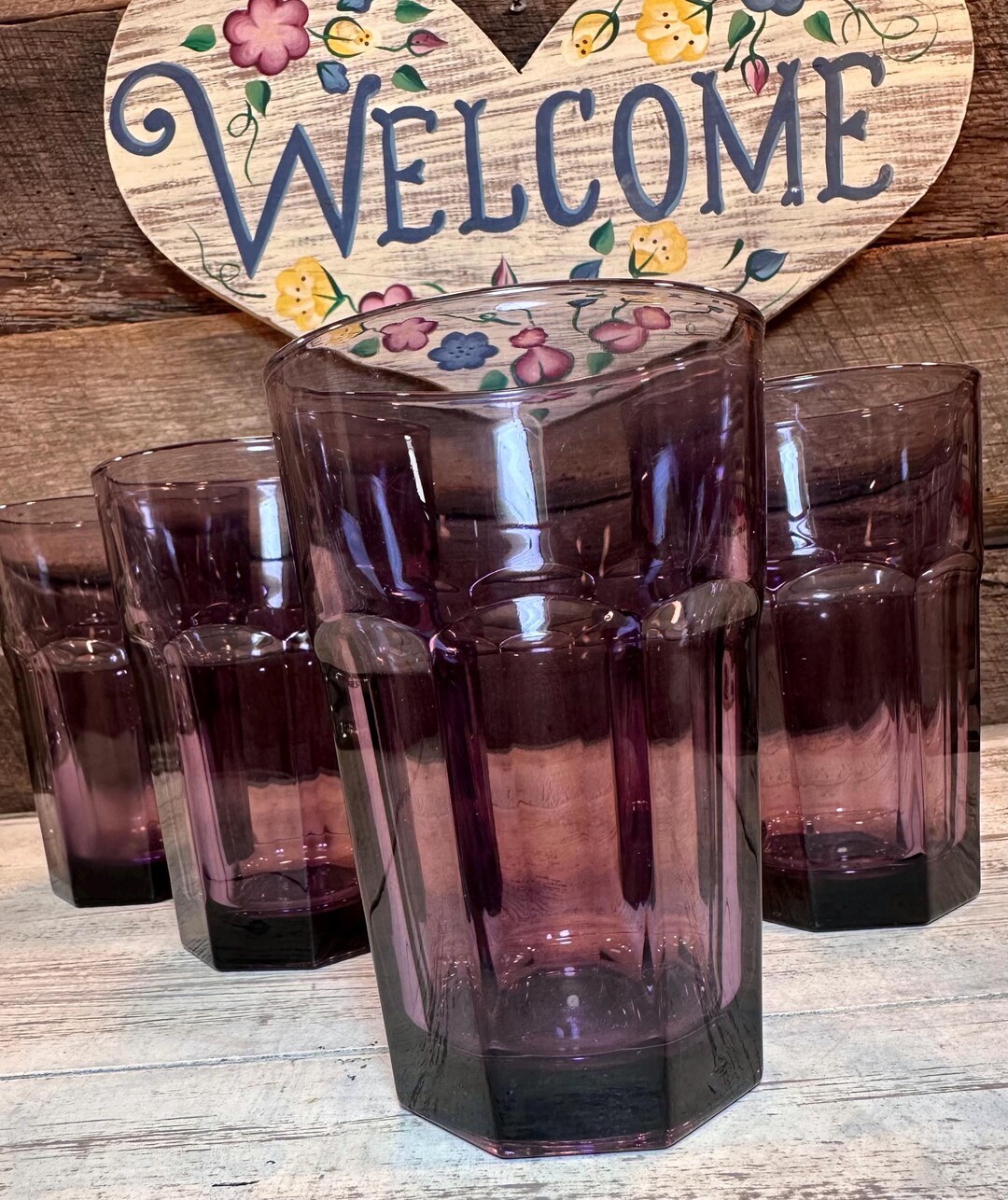 Set of 4 (four) Vintage Libbey Duratuff Violet Dark Purple Gibraltar ...