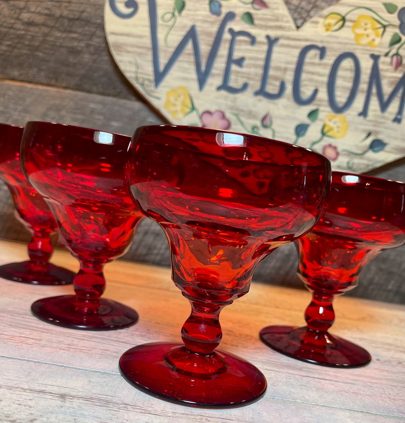 Set of 4 FOUR Fenton RUBY Red/amberina-agua - Etsy